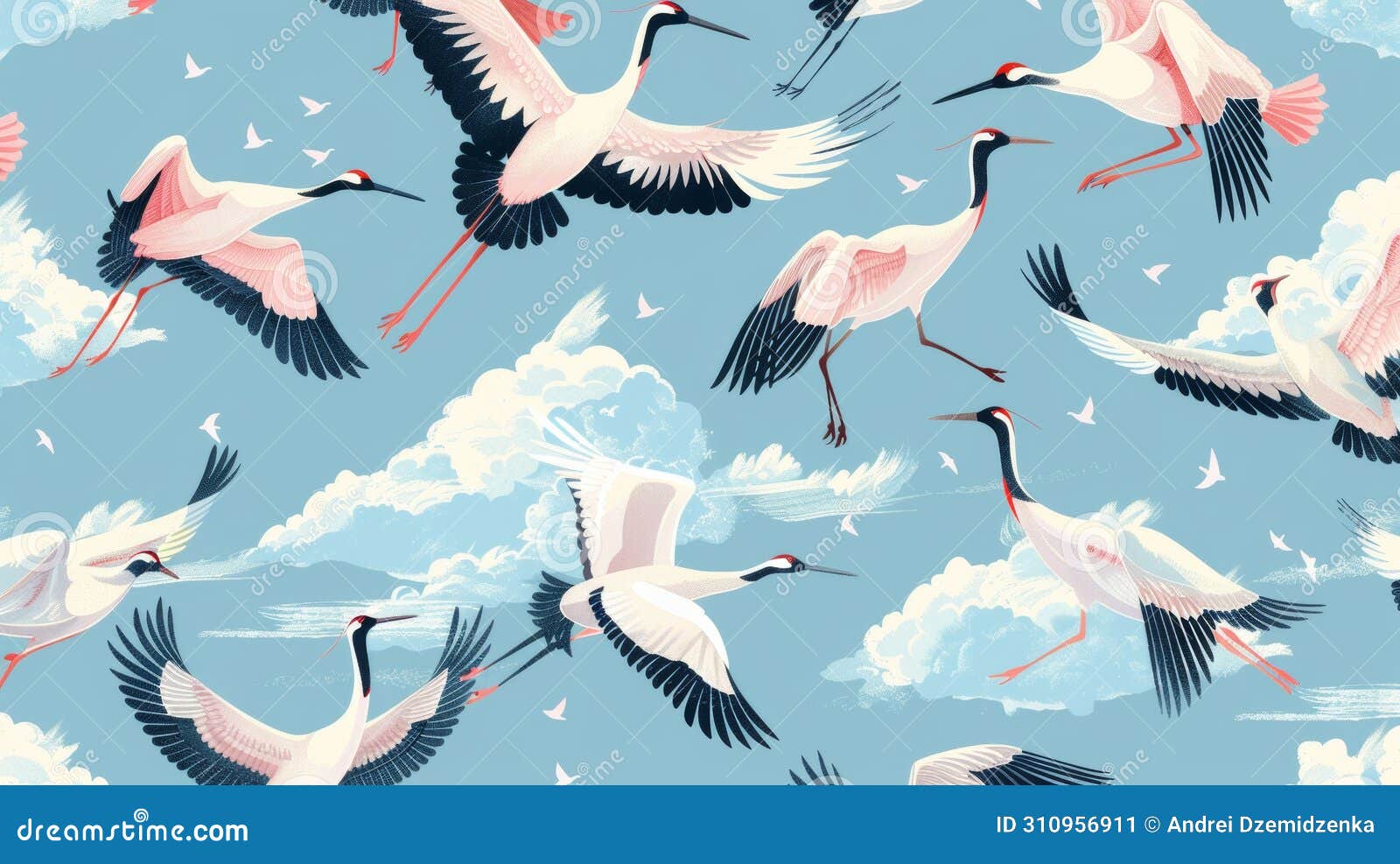 Spring Nature, Repeating Print, Texture for Fabric, Textile. Cranes and ...