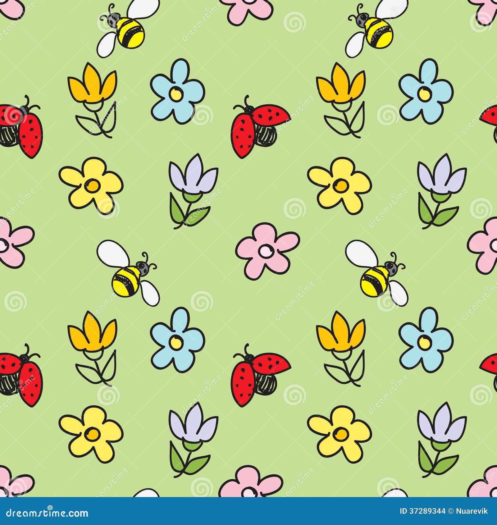 Spring Nature Seamless Pattern Stock Illustration - Illustration of ...