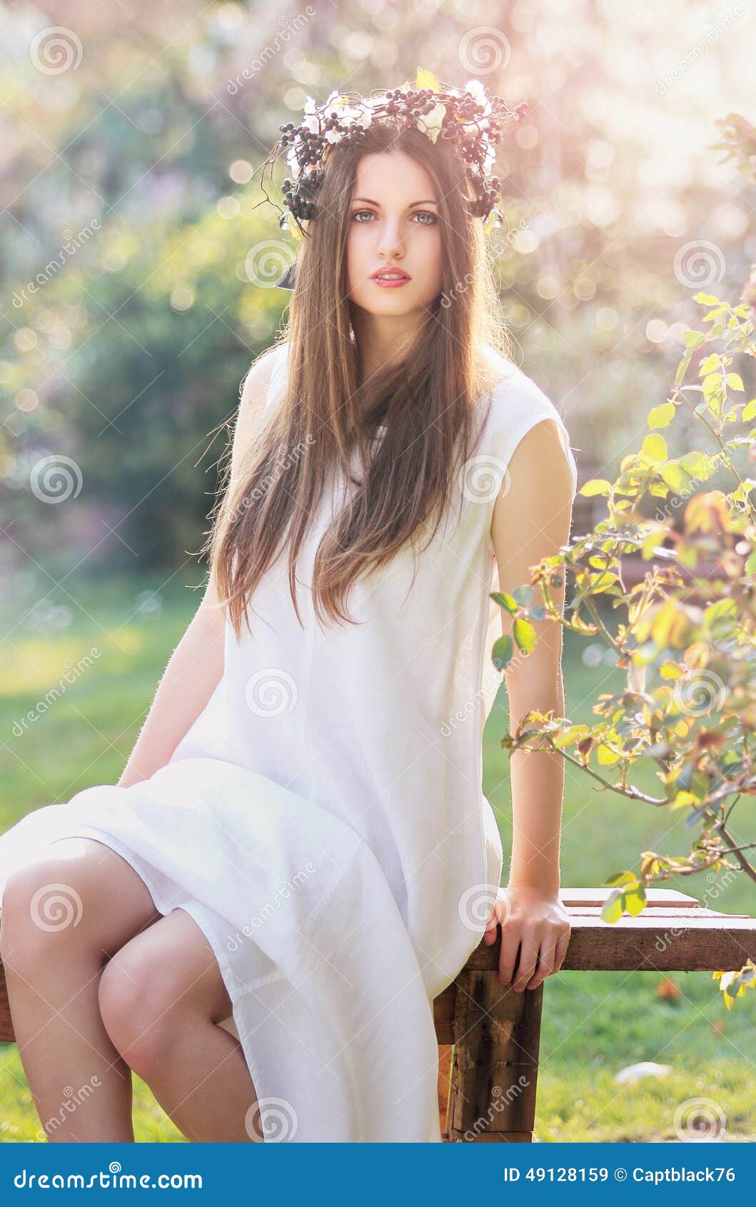 Spring Nymph in White Dress Stock Image - Image of white, young: 49128159