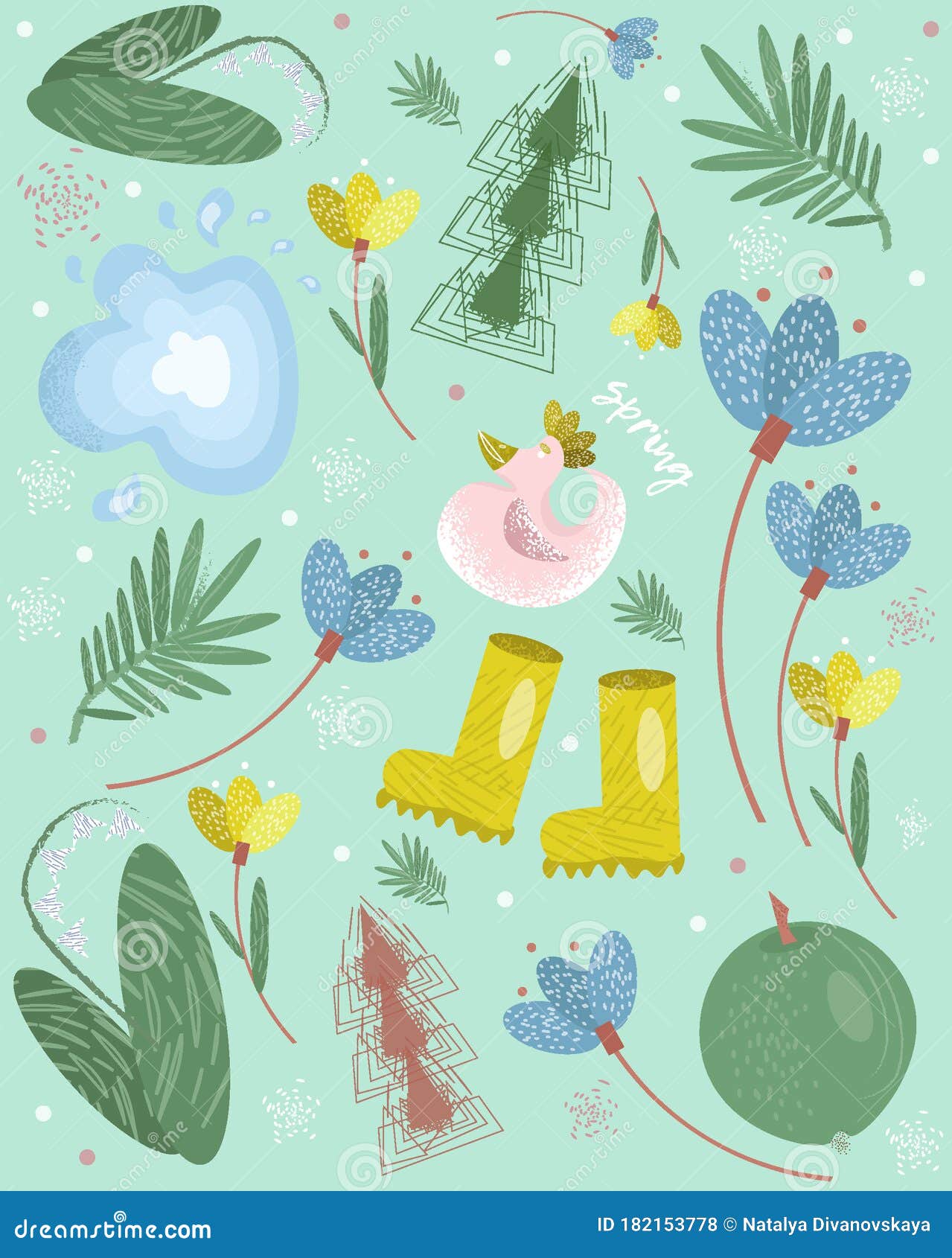 Spring plants and objects stock vector. Illustration of lily - 182153778