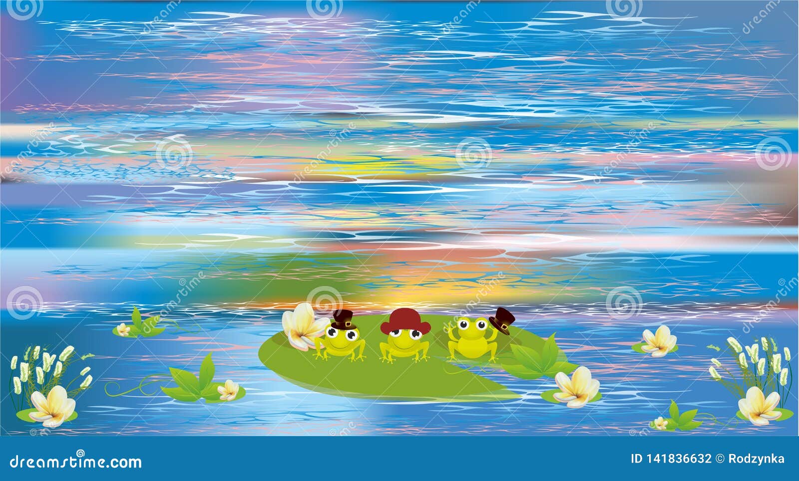 Spring over the pond stock illustration. Illustration of summer - 141836632