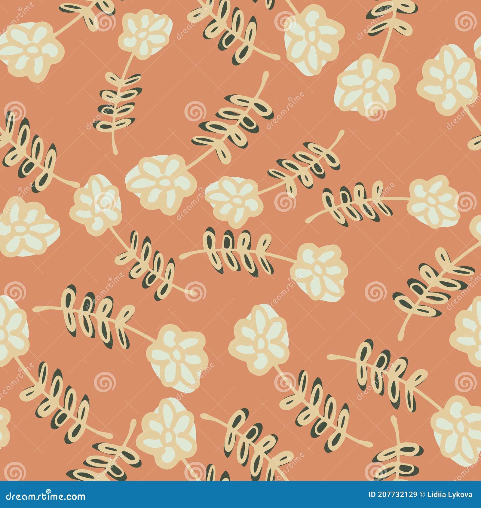 Spring Pale Seamless Pattern with Light Flowers Elements. Beige ...
