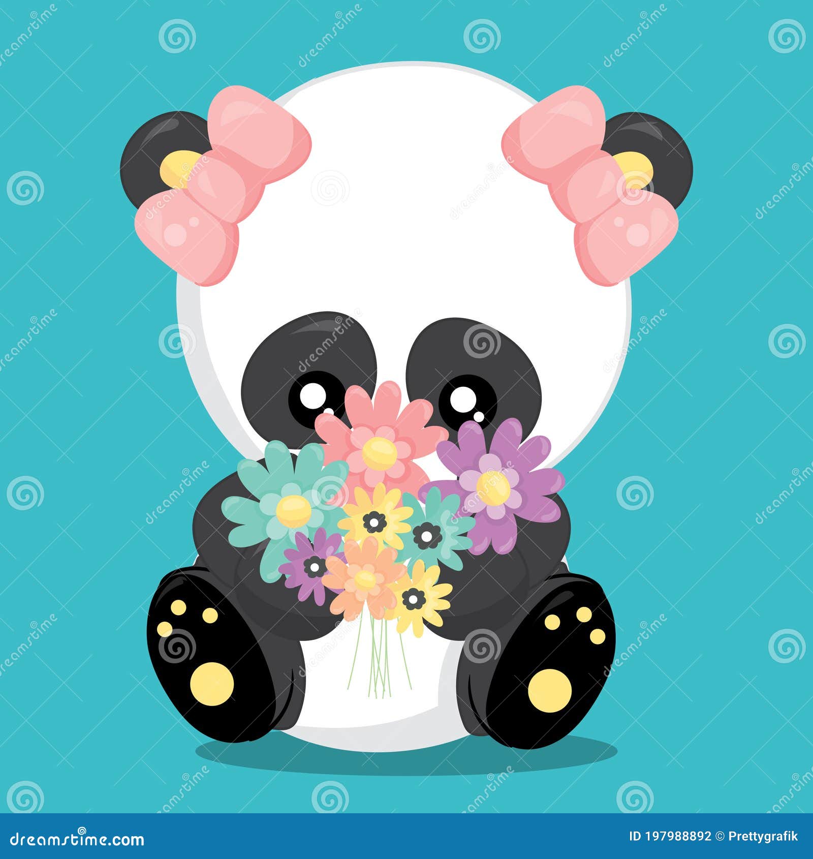 SPRING PANDA FLOWERS 05 stock vector. Illustration of graphic - 197988892