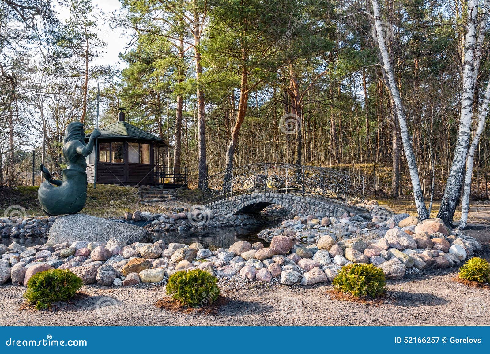 Spring Park Decorated with Stone Bridge and Statue of Poseidon Stock ...