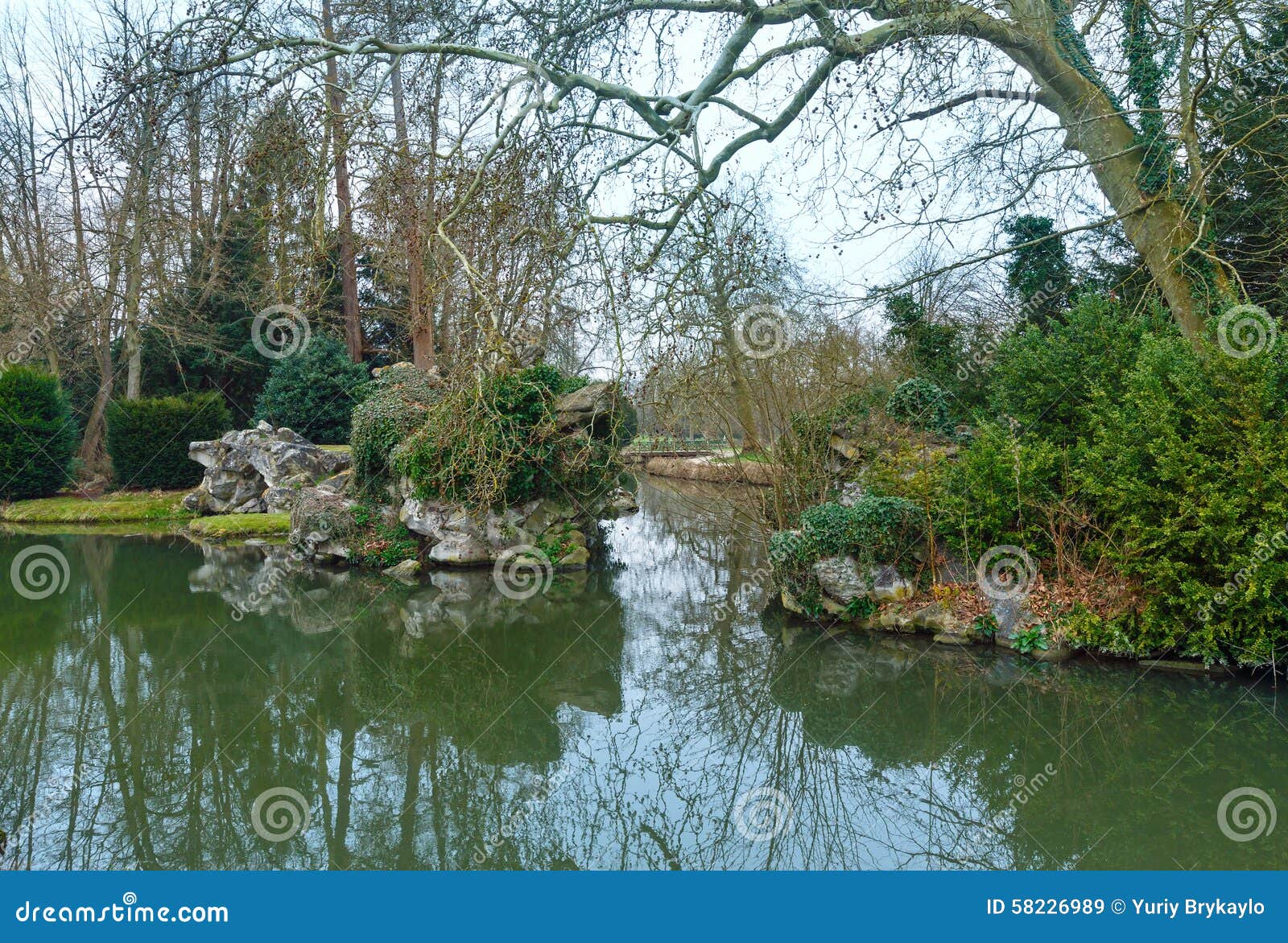 Spring park with pond. stock image. Image of season, plant - 58226989