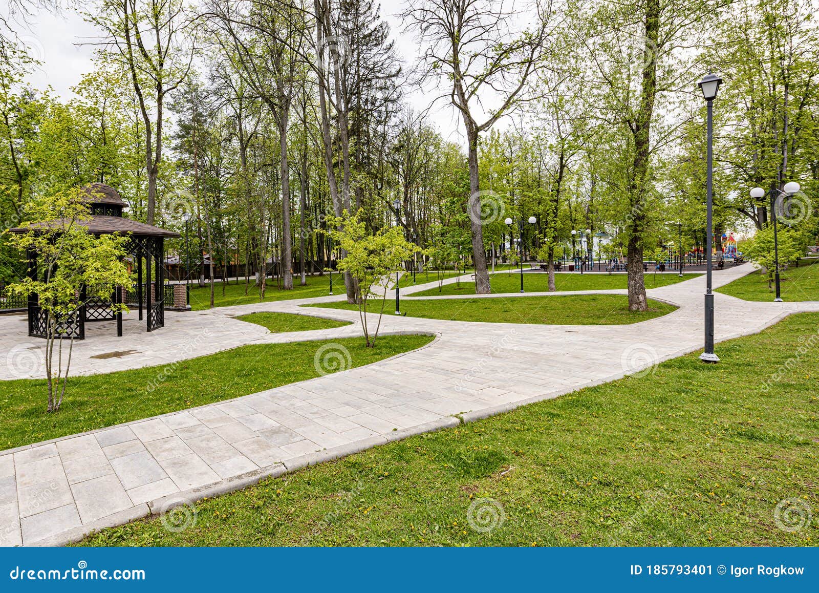 Spring Park with Stone Walkways and Benches Moscow on a Spring Day with ...
