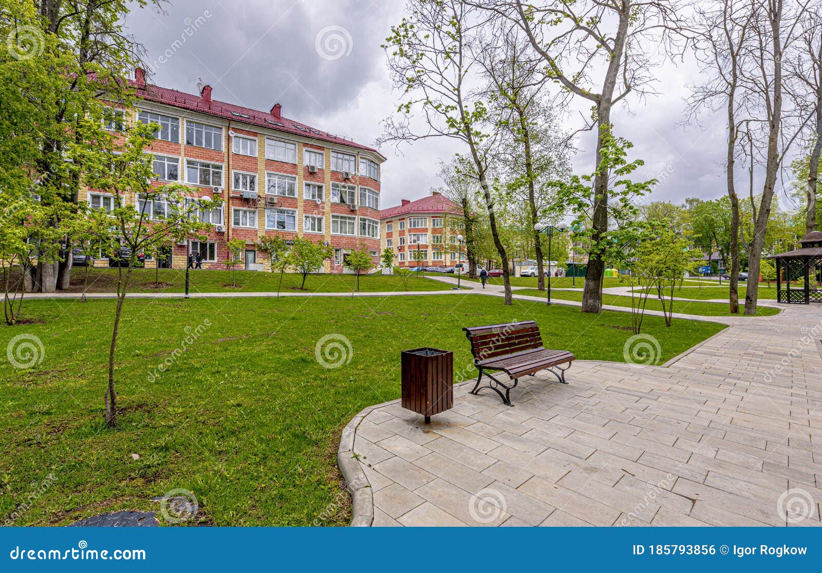 Spring Park with Stone Walkways and Benches Moscow on a Spring Day with ...