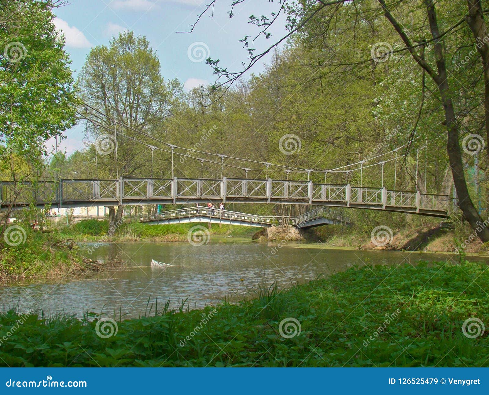Spring Park View with Water and Bridge Stock Image - Image of bridge ...