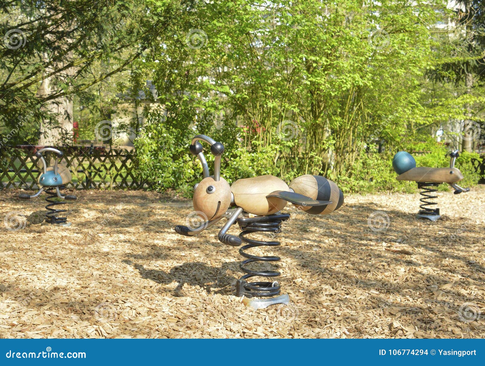 Spring Playground Equipment in the Park Stock Photo - Image of playset ...