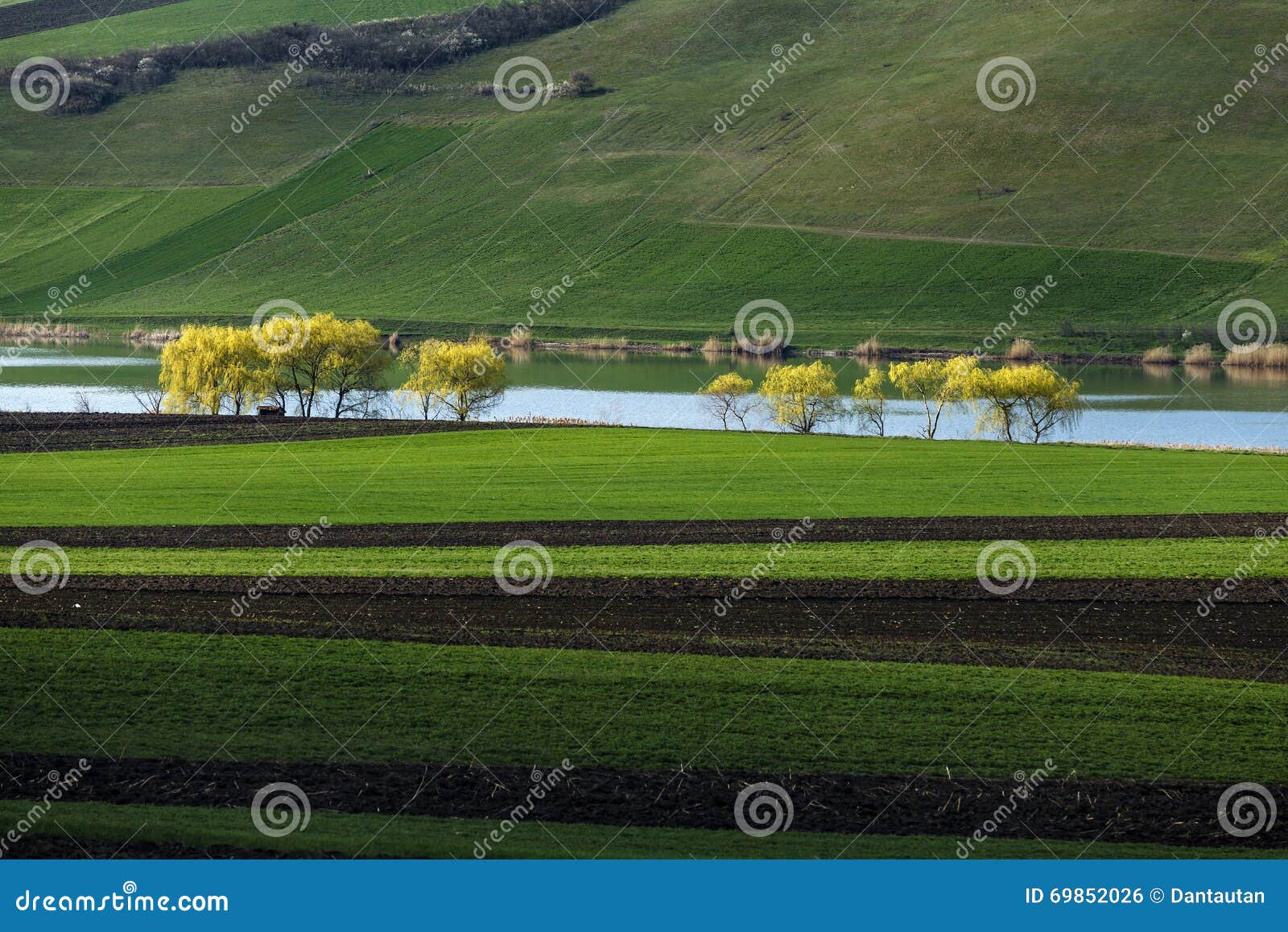 Spring Plowing Land Near Lake Stock Photo - Image of hillsides, black ...