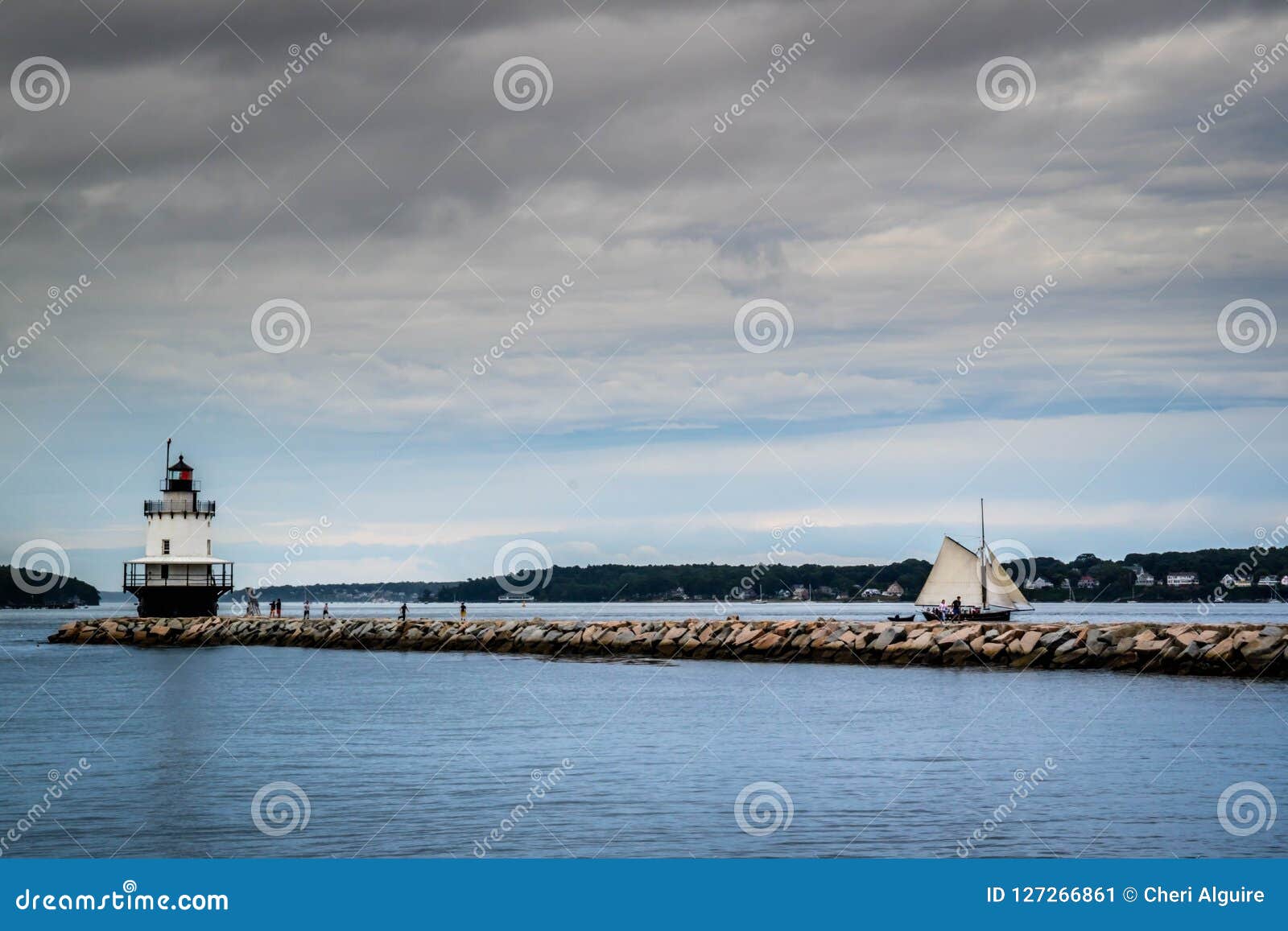 Spring Point Ledge Lighthouse in Cape Elizabeth, Maine Stock Image ...
