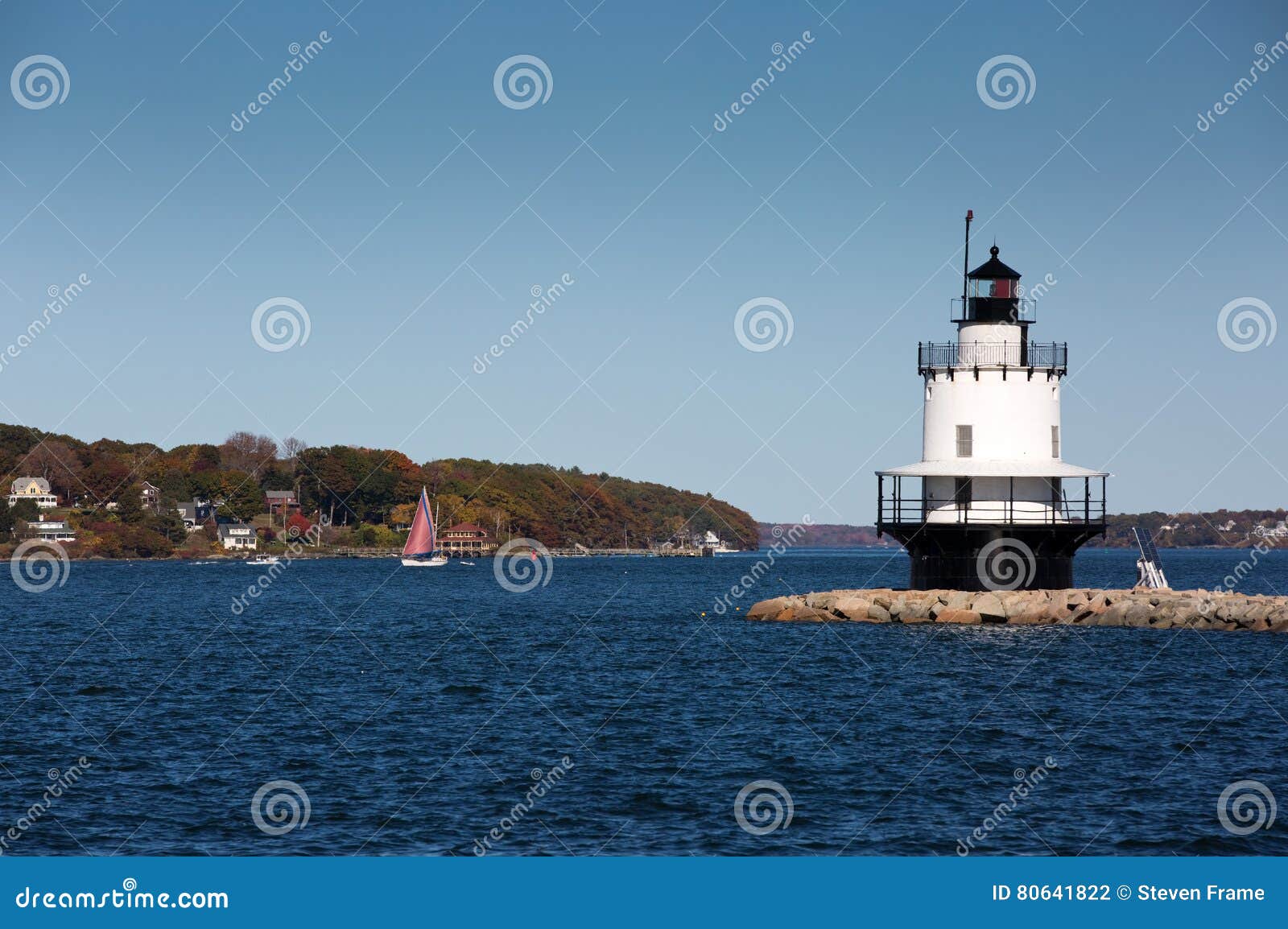 Spring Point Ledge Lighthouse Maine Stock Photo - Image of boats, point ...