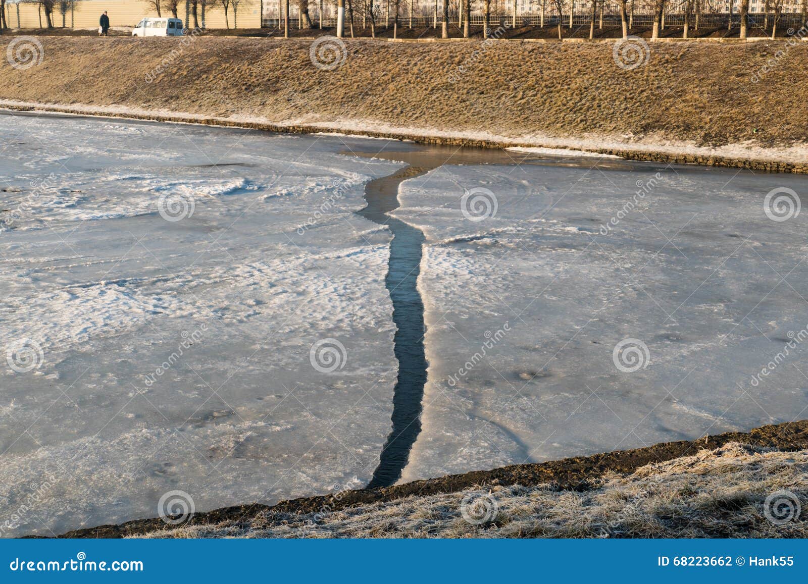 Spring Pond and a Crack in the Ice Stock Photo - Image of blue, floe ...