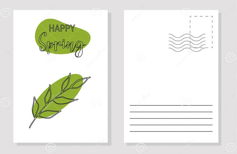 Spring Postcard Layout Line Art. Template. Color Stock Vector ...