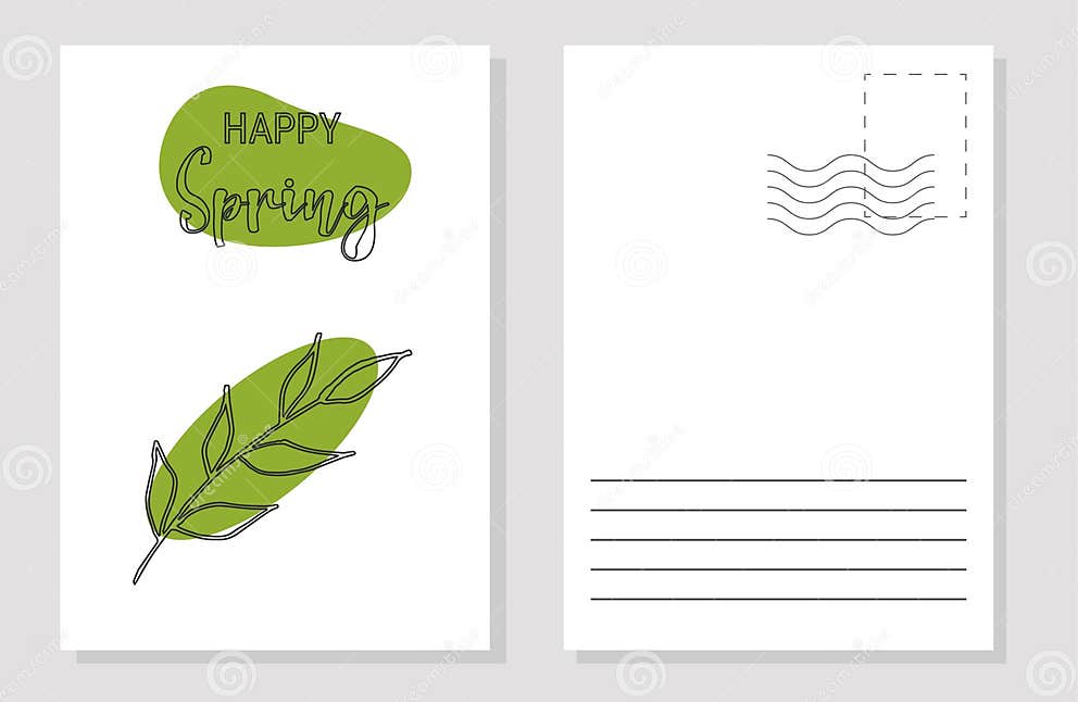Spring Postcard Layout Line Art. Template. Color Stock Vector ...