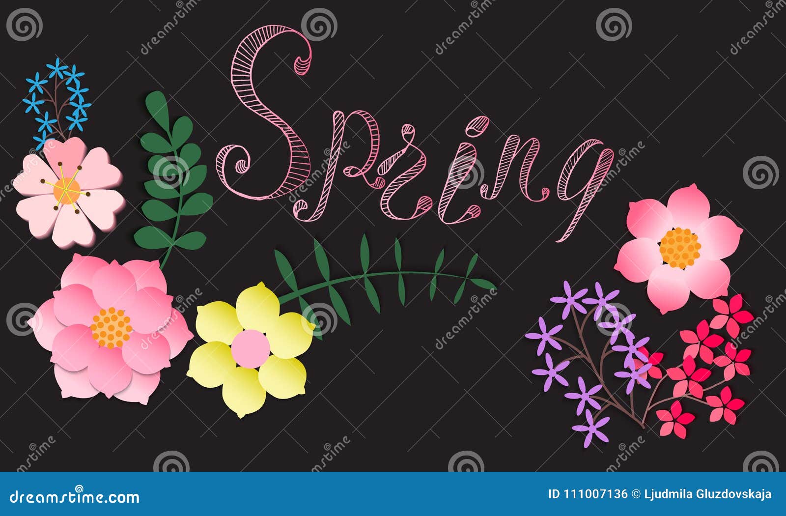 Spring Postcard with Painted Flowers, Spring Lettering. Hand Drawing ...