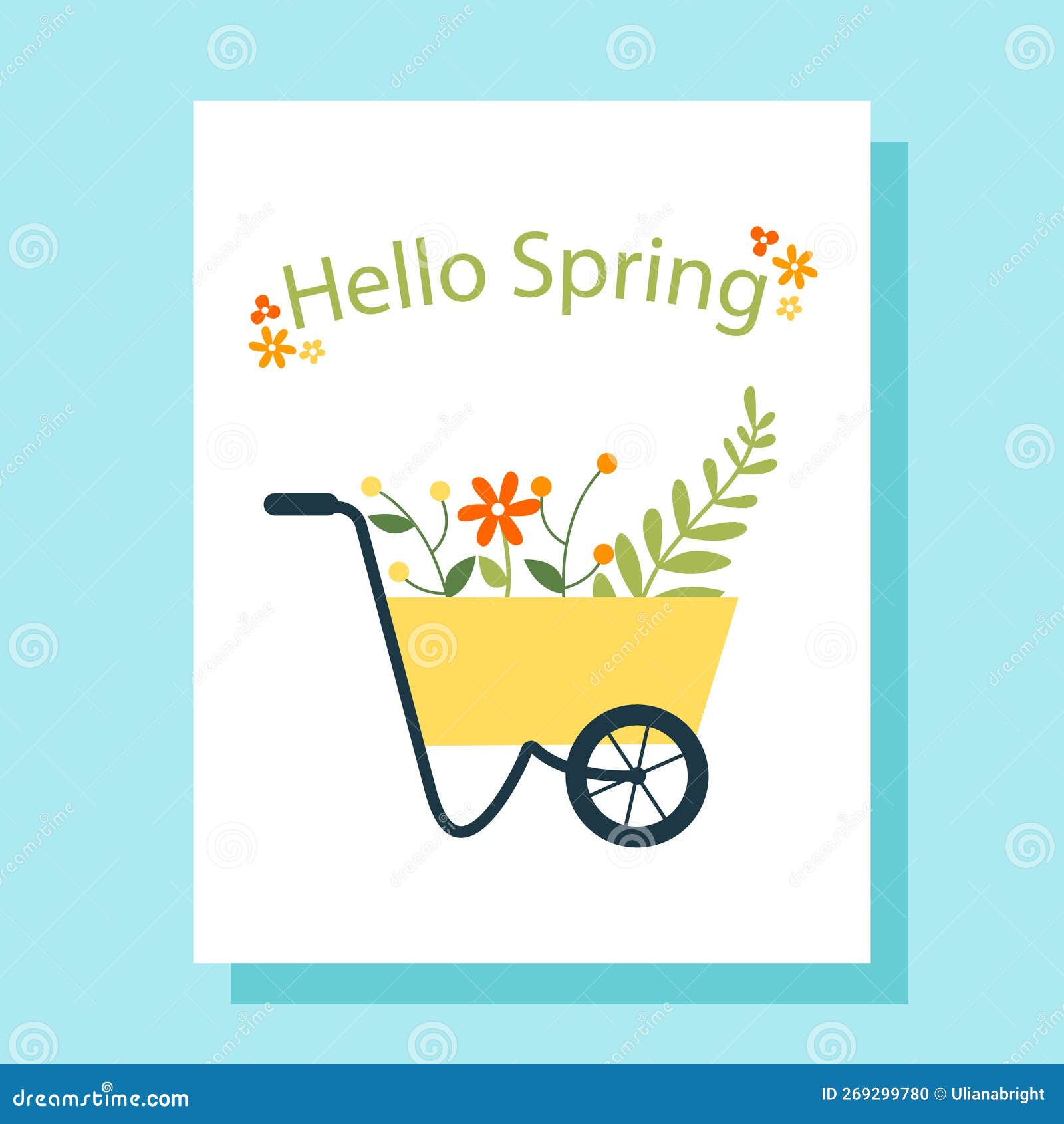 Spring Postcard Template. Cute Illustration with Cart and Flowers ...