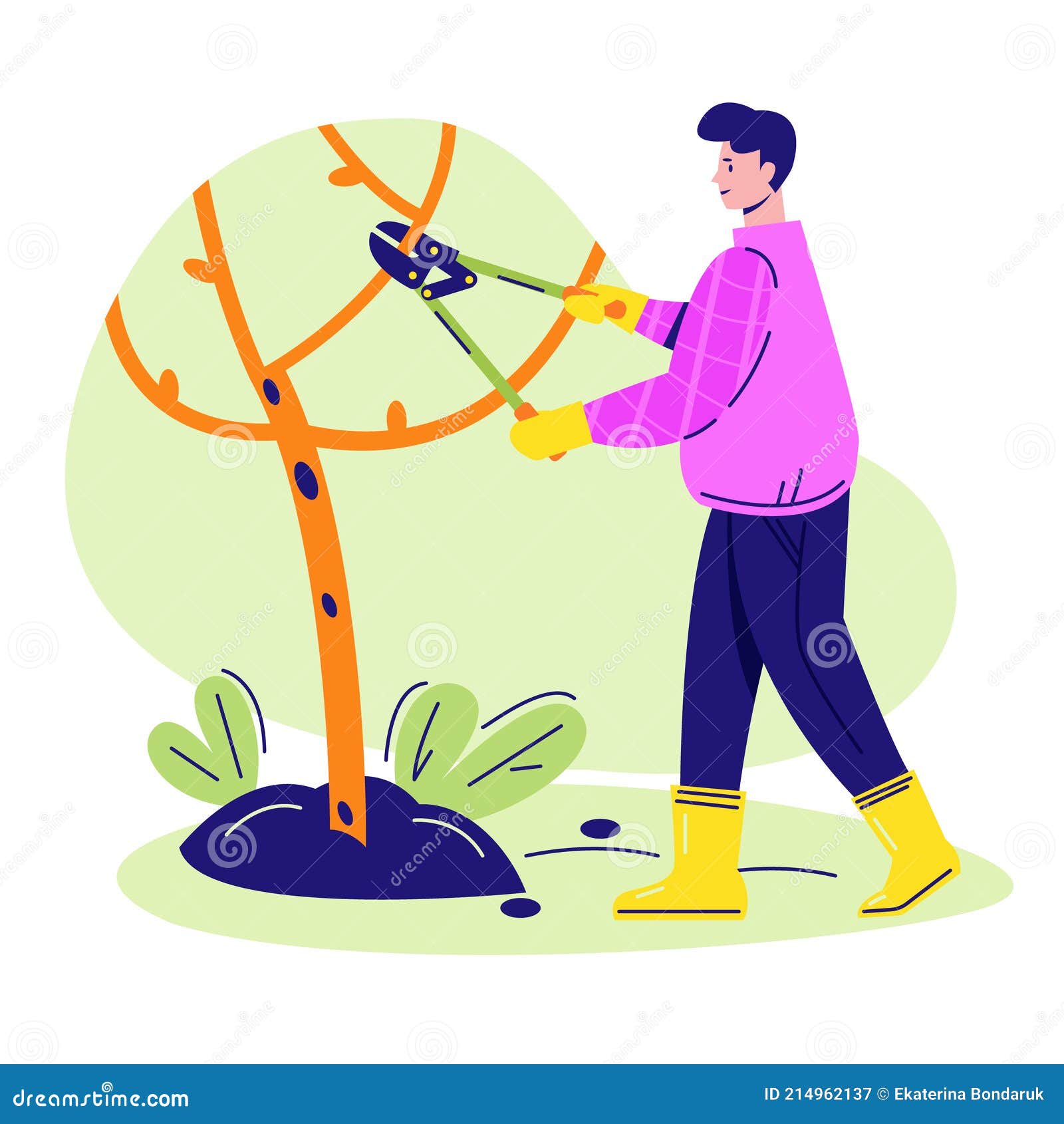 Spring Processing of Garden Trees. a Male Gardener is Cutting Trees ...