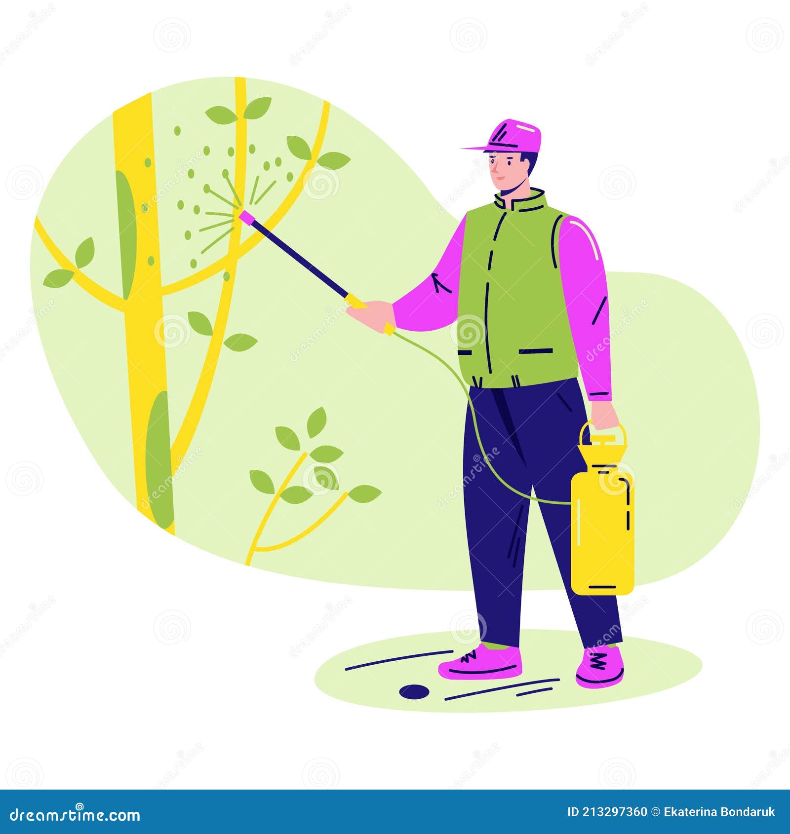 Gardener Sprays Pesticide Illustration . Farmer Applying Insecticide ...