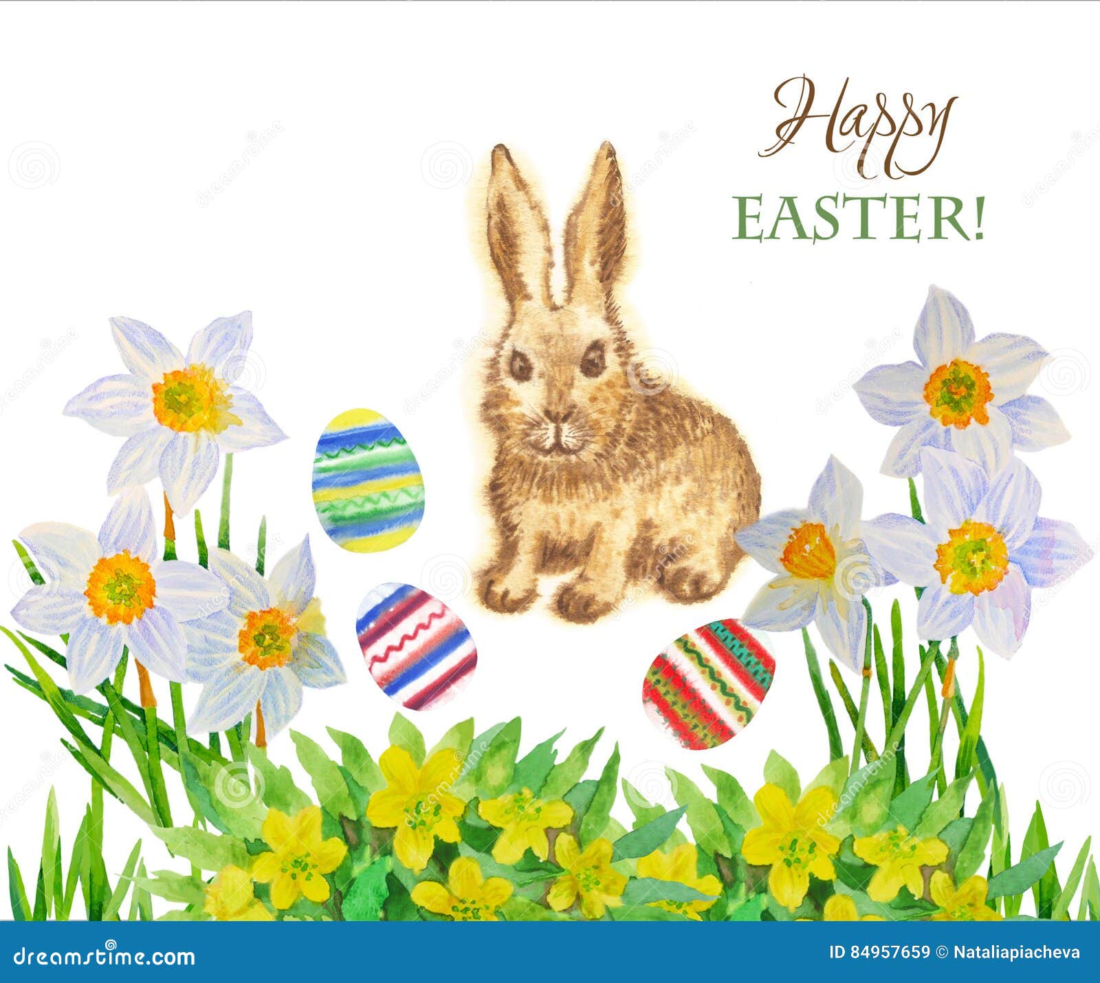 Spring Rabbit and Flowers stock illustration. Illustration of isolated ...