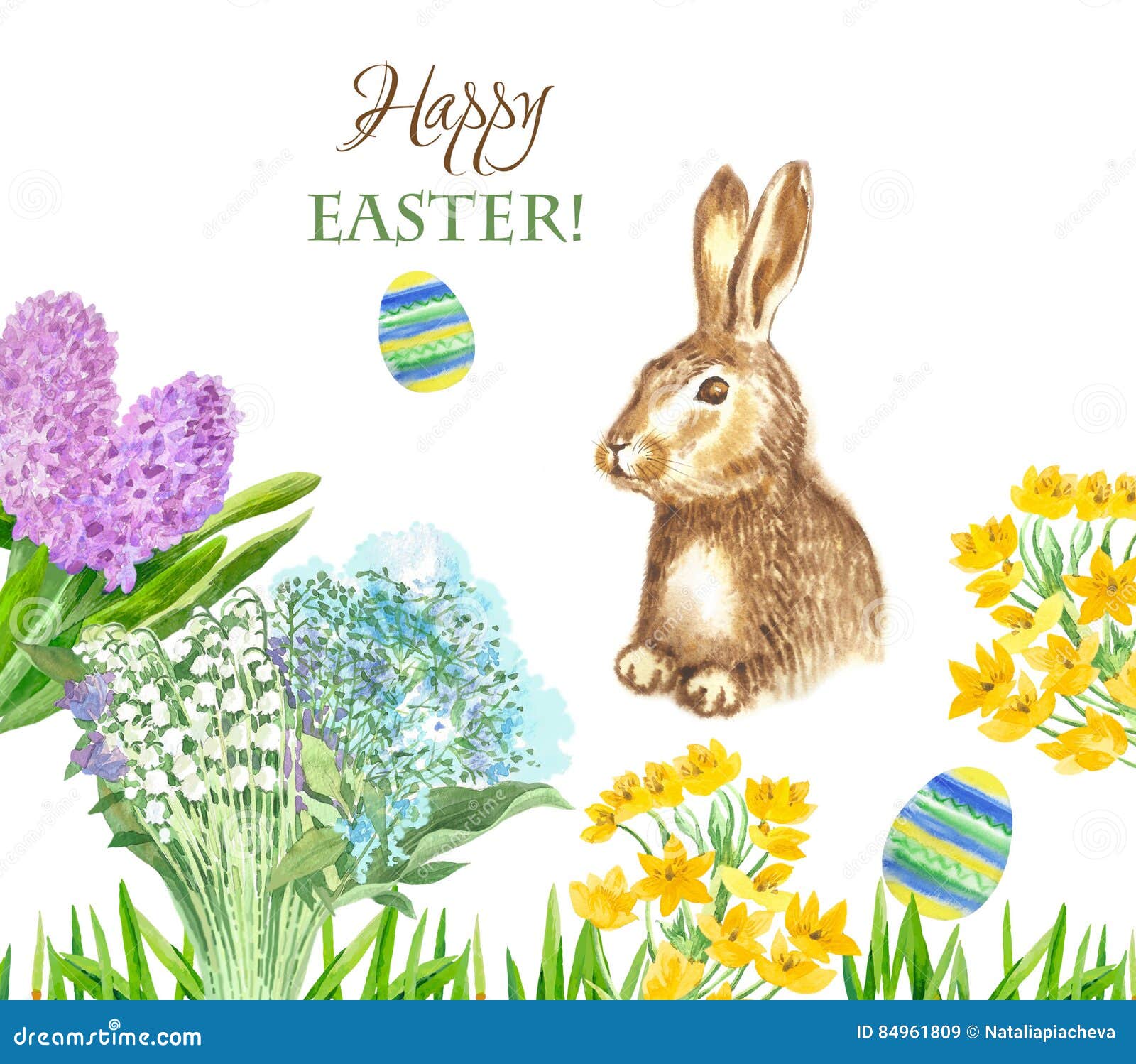 Spring Rabbit and Flowers stock illustration. Illustration of drawing ...