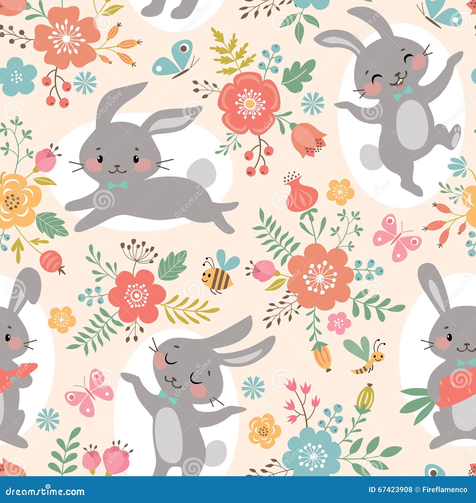 Spring rabbits pattern stock vector. Illustration of cartoon - 67423908