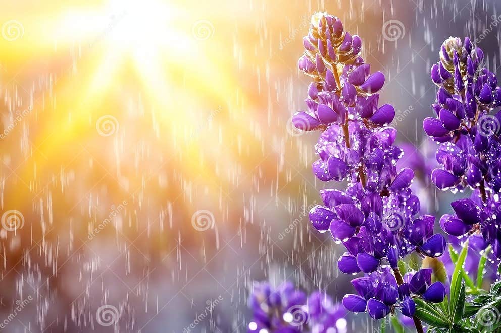 Spring Rain Background with Flowers in Springtime Ecosystem Featuring ...