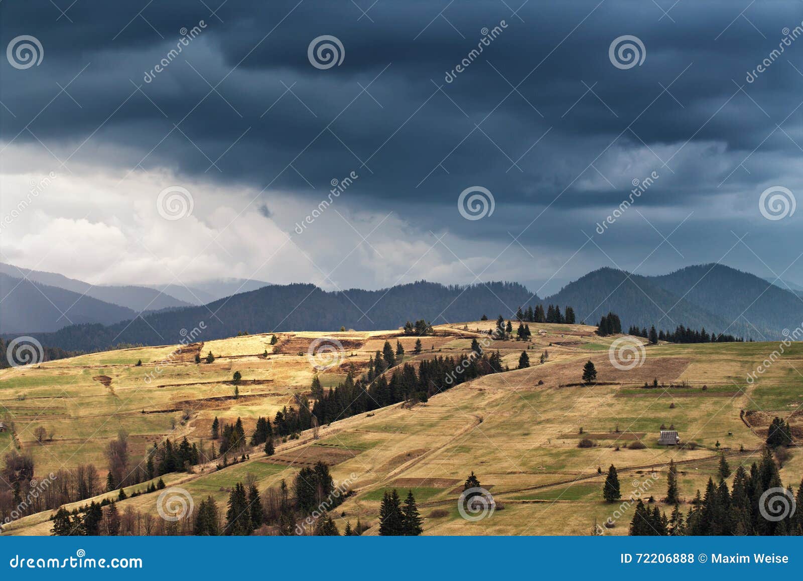 Spring Rain in Mountains. Thunder and Clouds Stock Photo - Image of ...