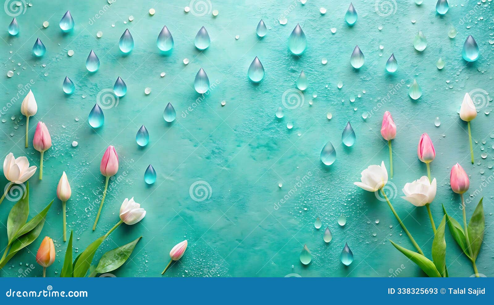 Spring Rain with Raindrops on a Soft Turquoise Background Stock Image ...