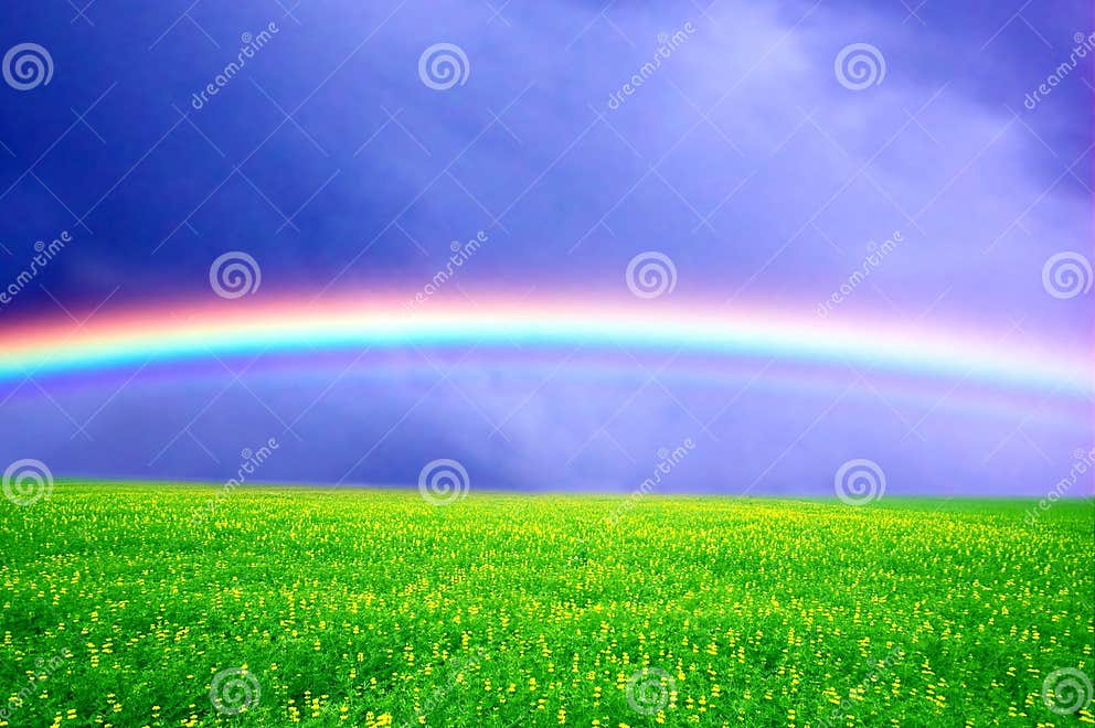 Spring rainbow landscape stock photo. Image of clouds - 5601192