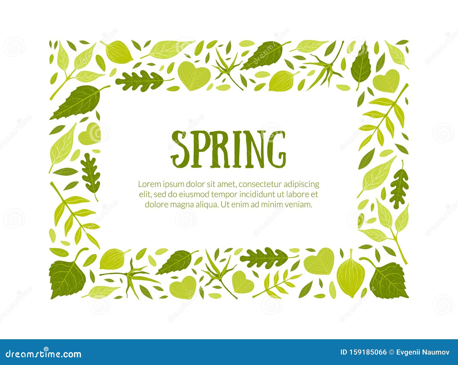 Spring Rectangular Frame, Green Leaves Border Template with Space for ...