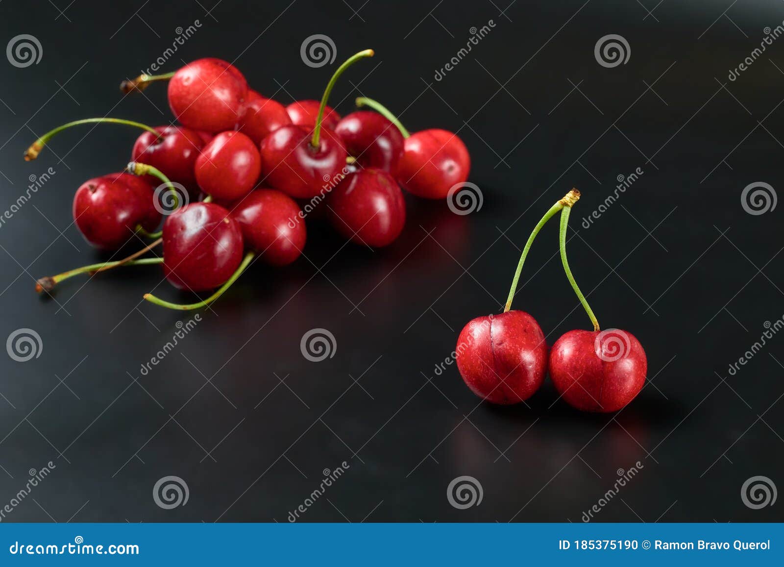 Spring Red Cherries on Black Background Selective Focus Cherry Stock ...