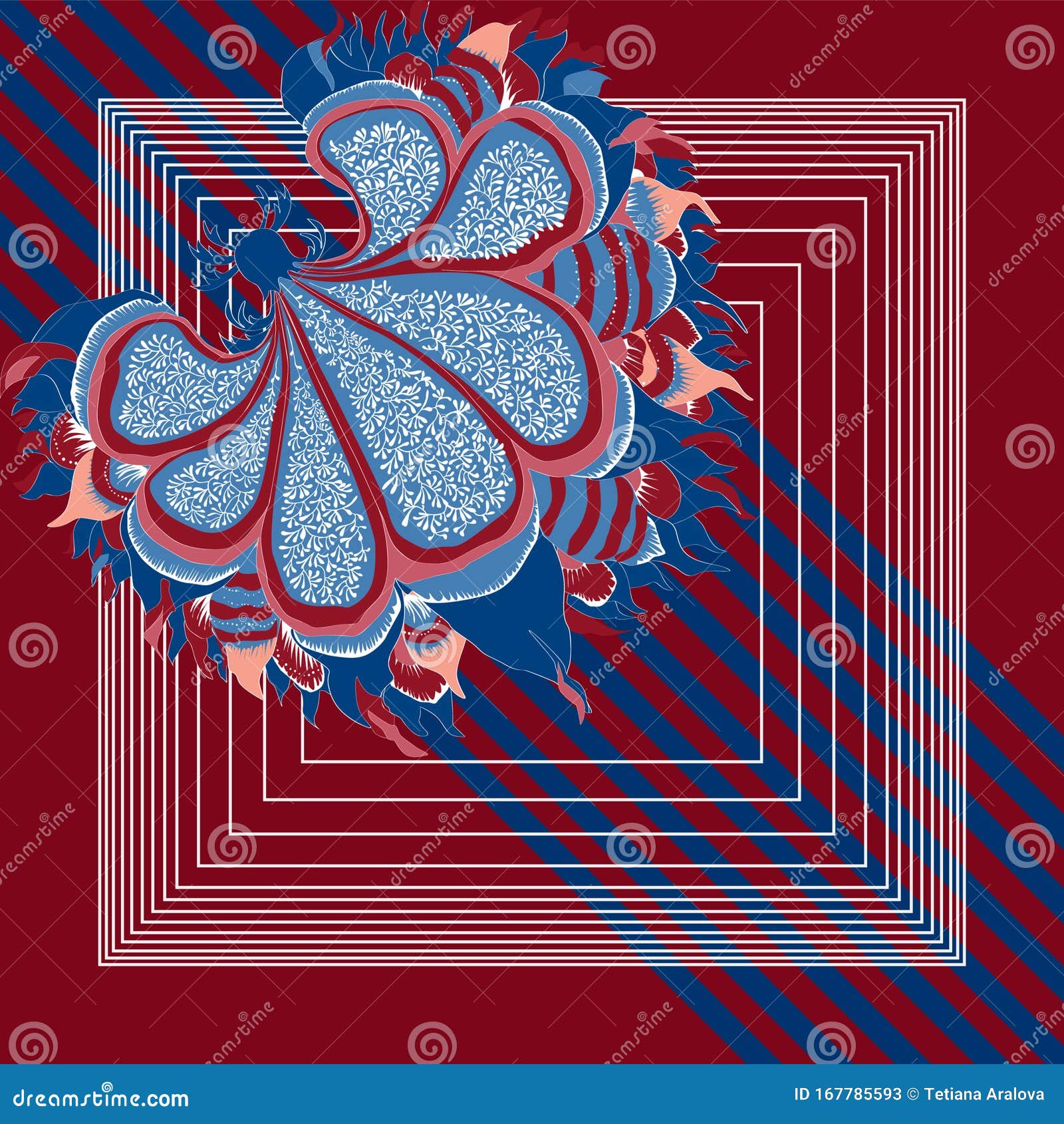 Spring Retro Floral Print. Silk Scarf Vector Graphics Stock ...