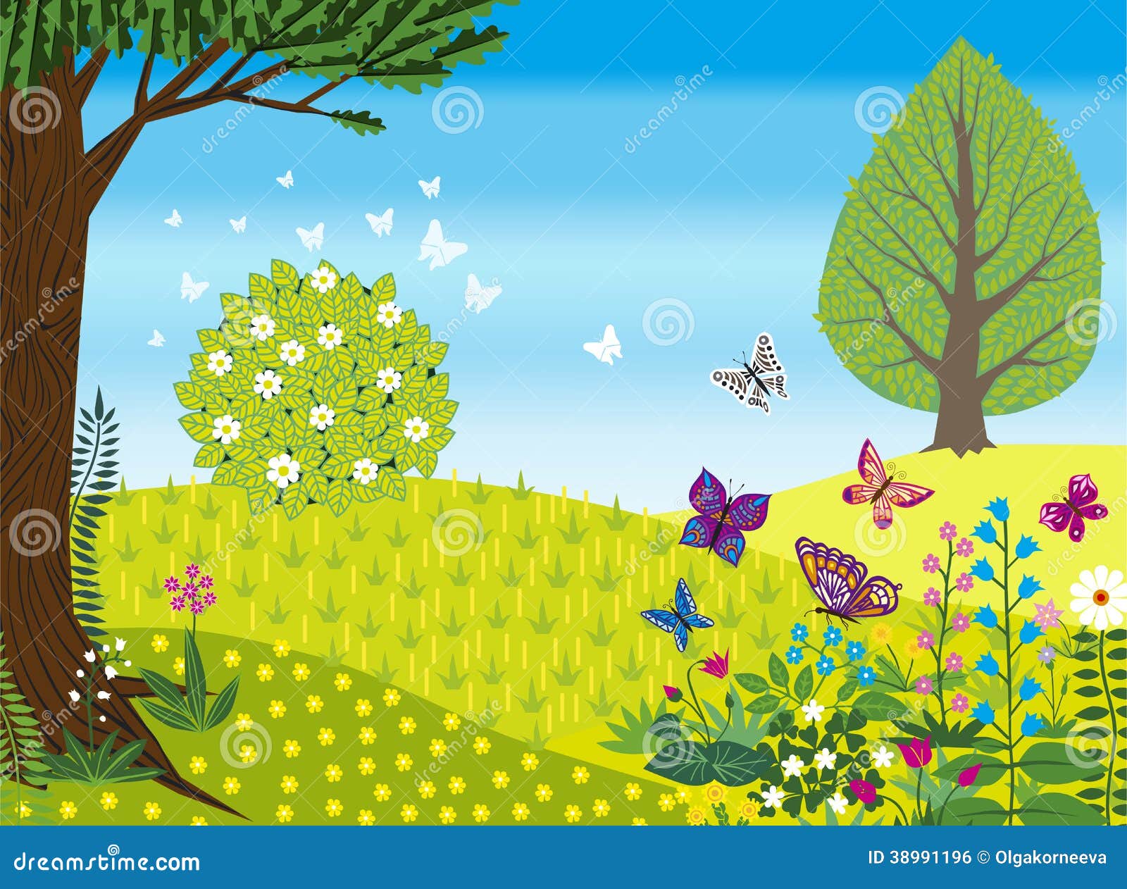 Spring retro landscape stock vector. Illustration of camomile - 38991196