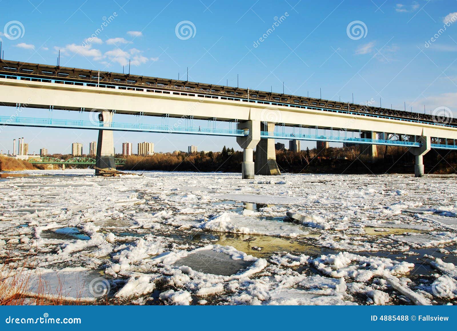 Spring river and bridge stock photo. Image of saskatchewan - 4885488