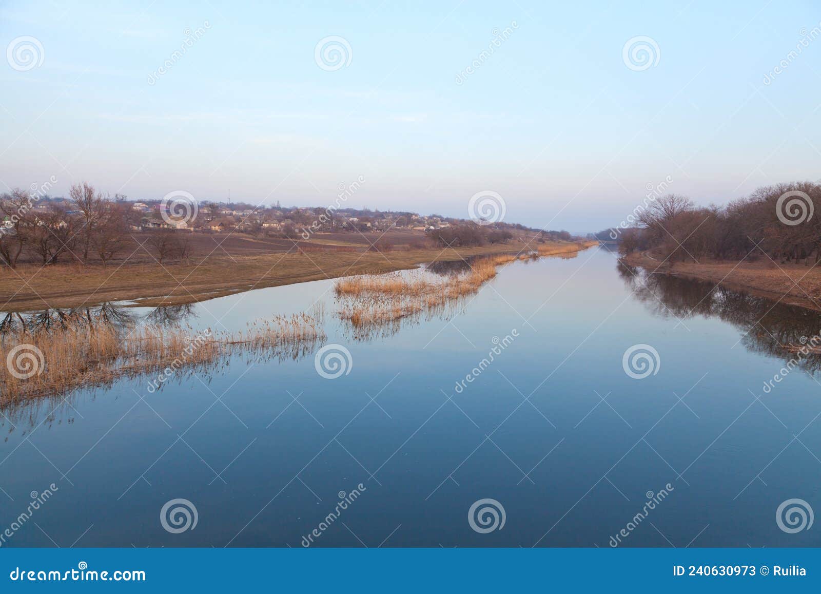 Spring River with Calm Water at Dawn. Stock Image - Image of nature ...