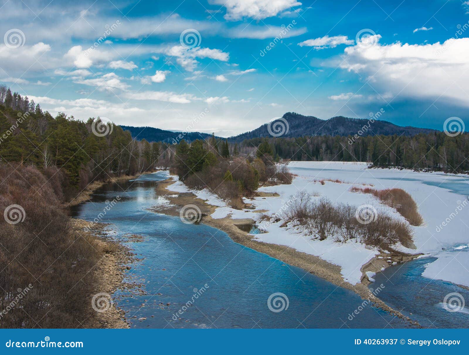 Spring on the river. stock image. Image of mountains - 40263937