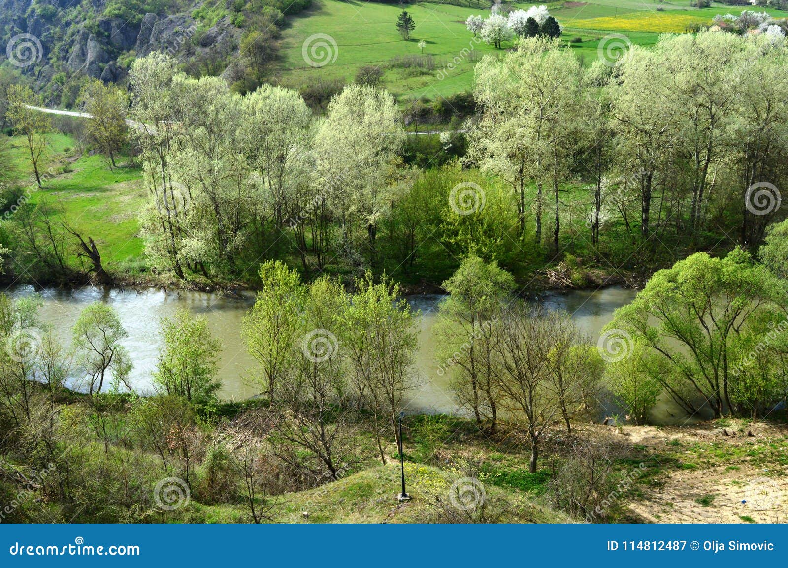 Spring and river landscape stock image. Image of leaves - 114812487