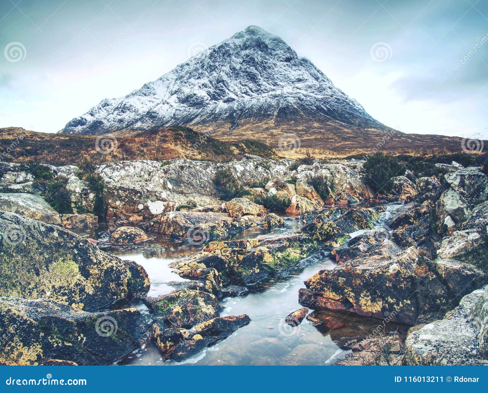 Spring River in Scottish Highlands. Dramatic Landscape of Glen Coe ...