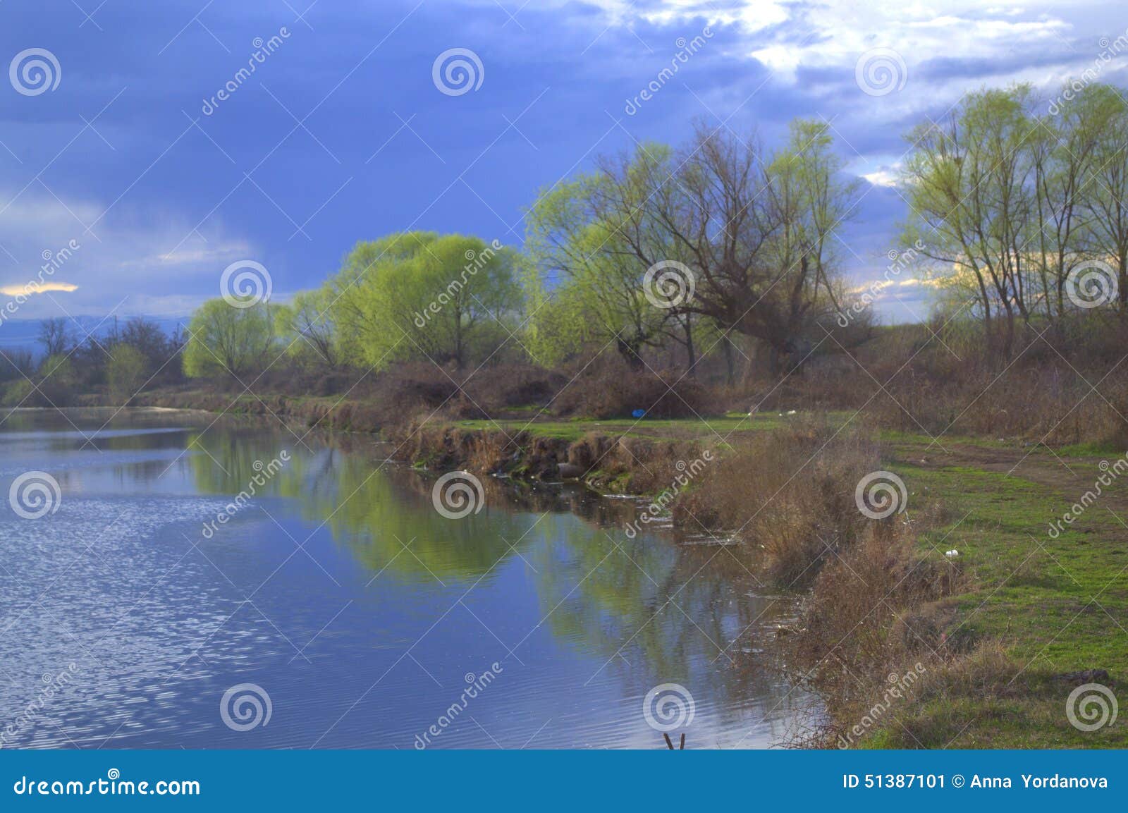 Spring riverbank stock image. Image of water, river, landscape - 51387101