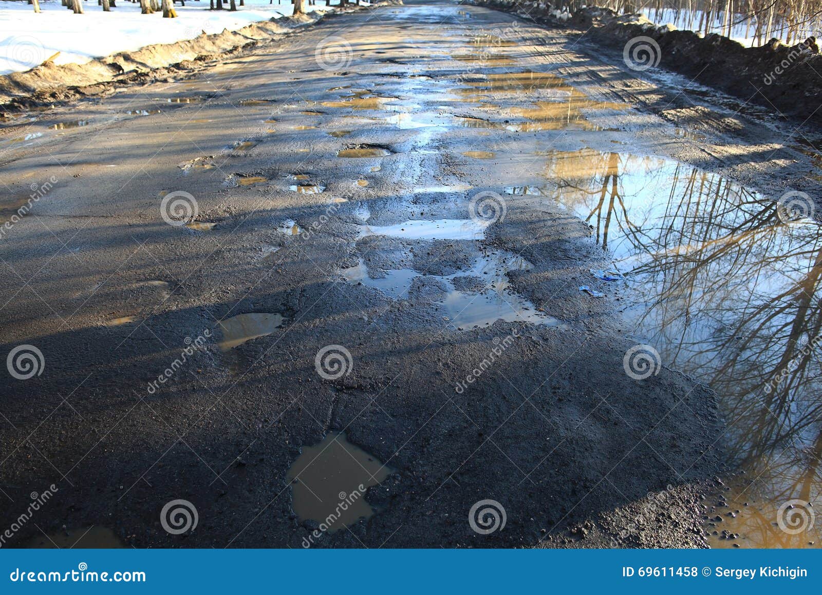 Road Holes. The Road Is In Poor Condition. Holes And Potholes On The ...