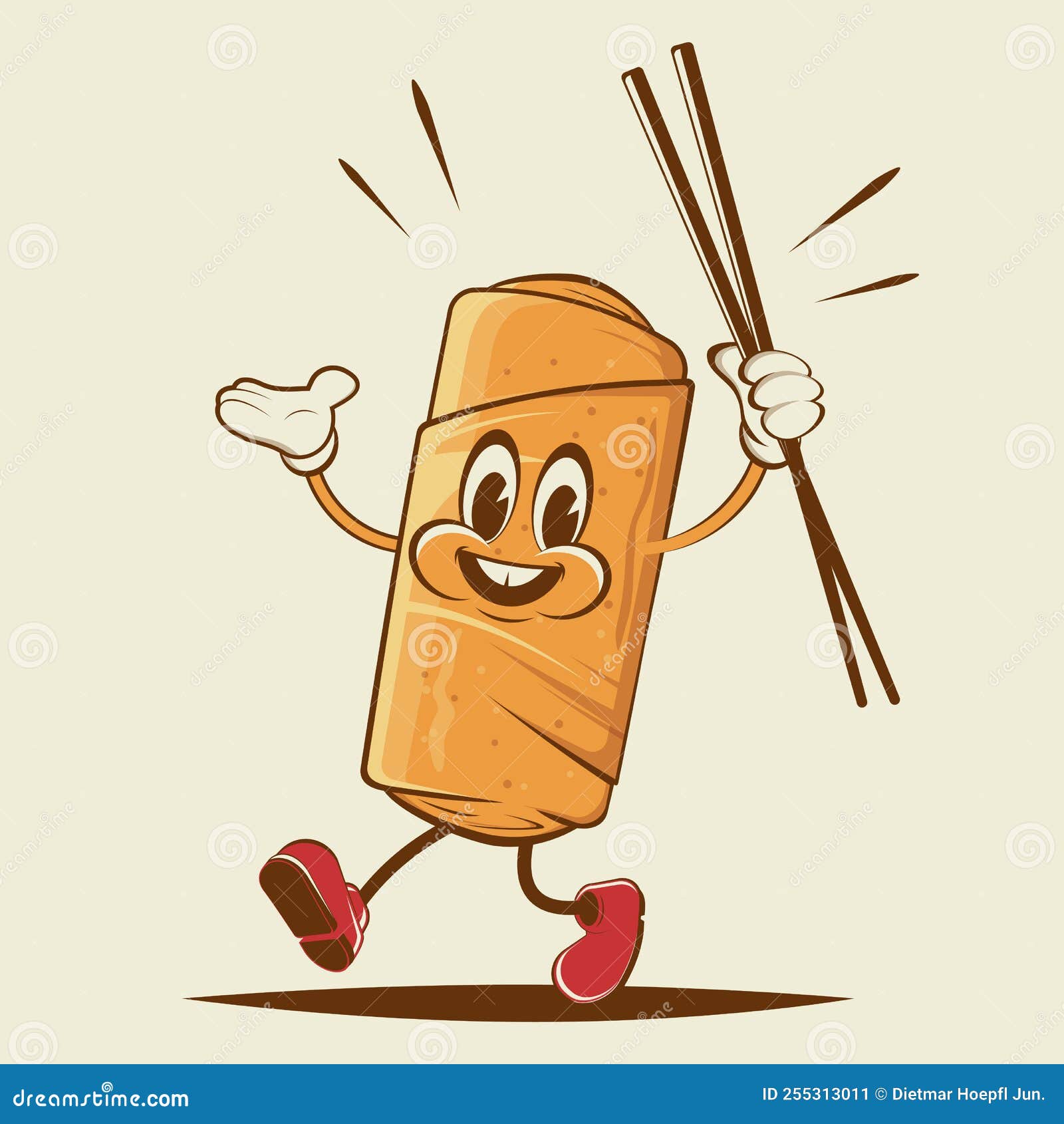 Funny Illustration of a Cartoon Spring Roll with Chopsticks Stock ...