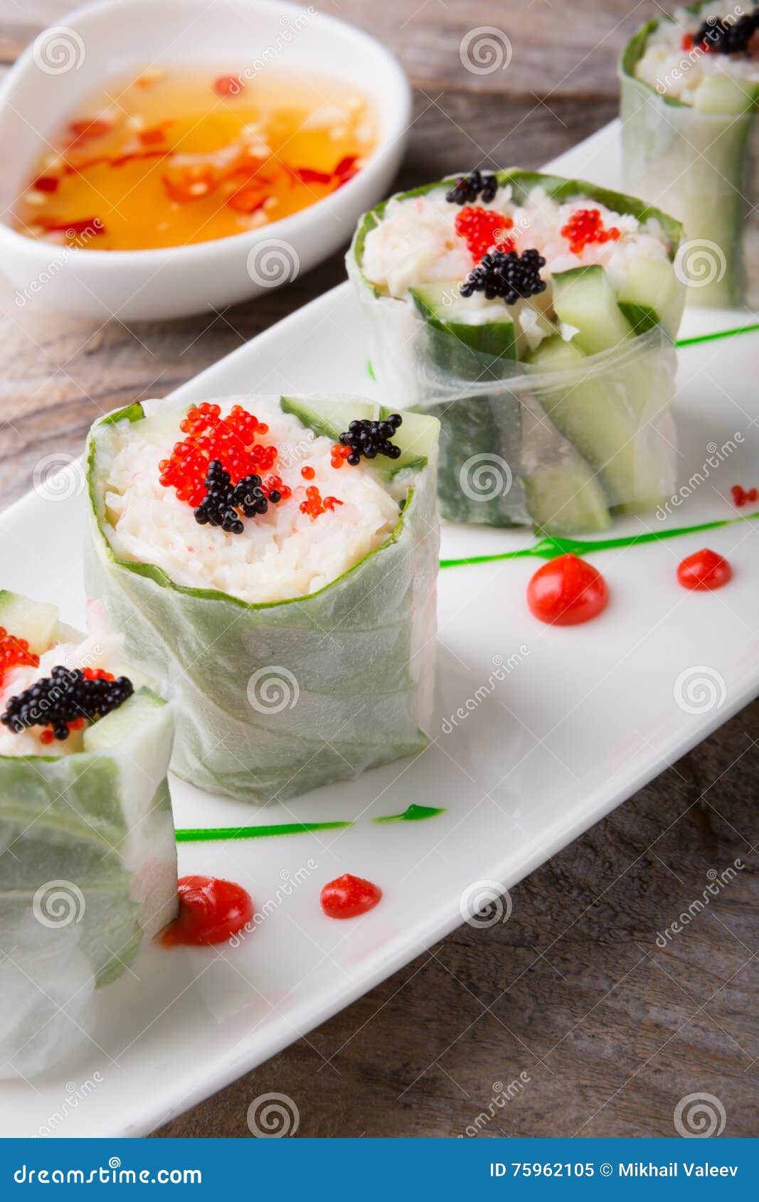 Spring roll with caviar stock image. Image of delicious - 75962105