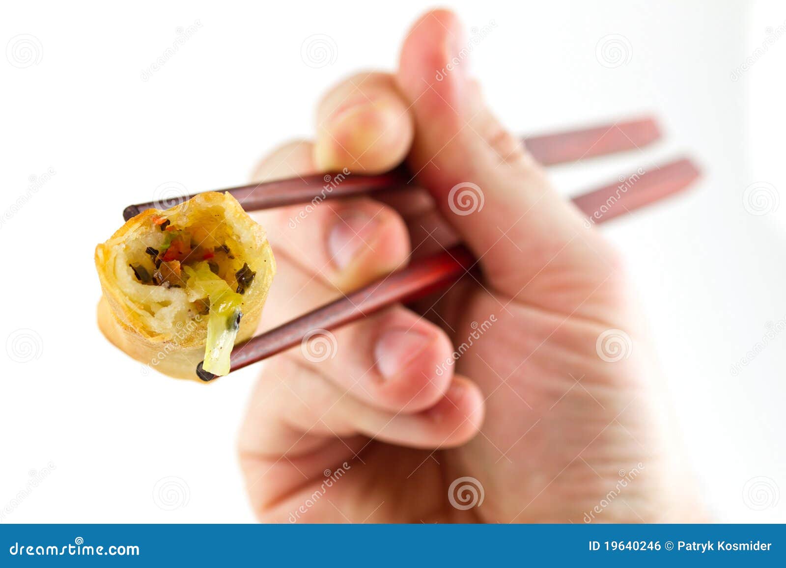 Spring roll on chopsticks stock photo. Image of delicious - 19640246