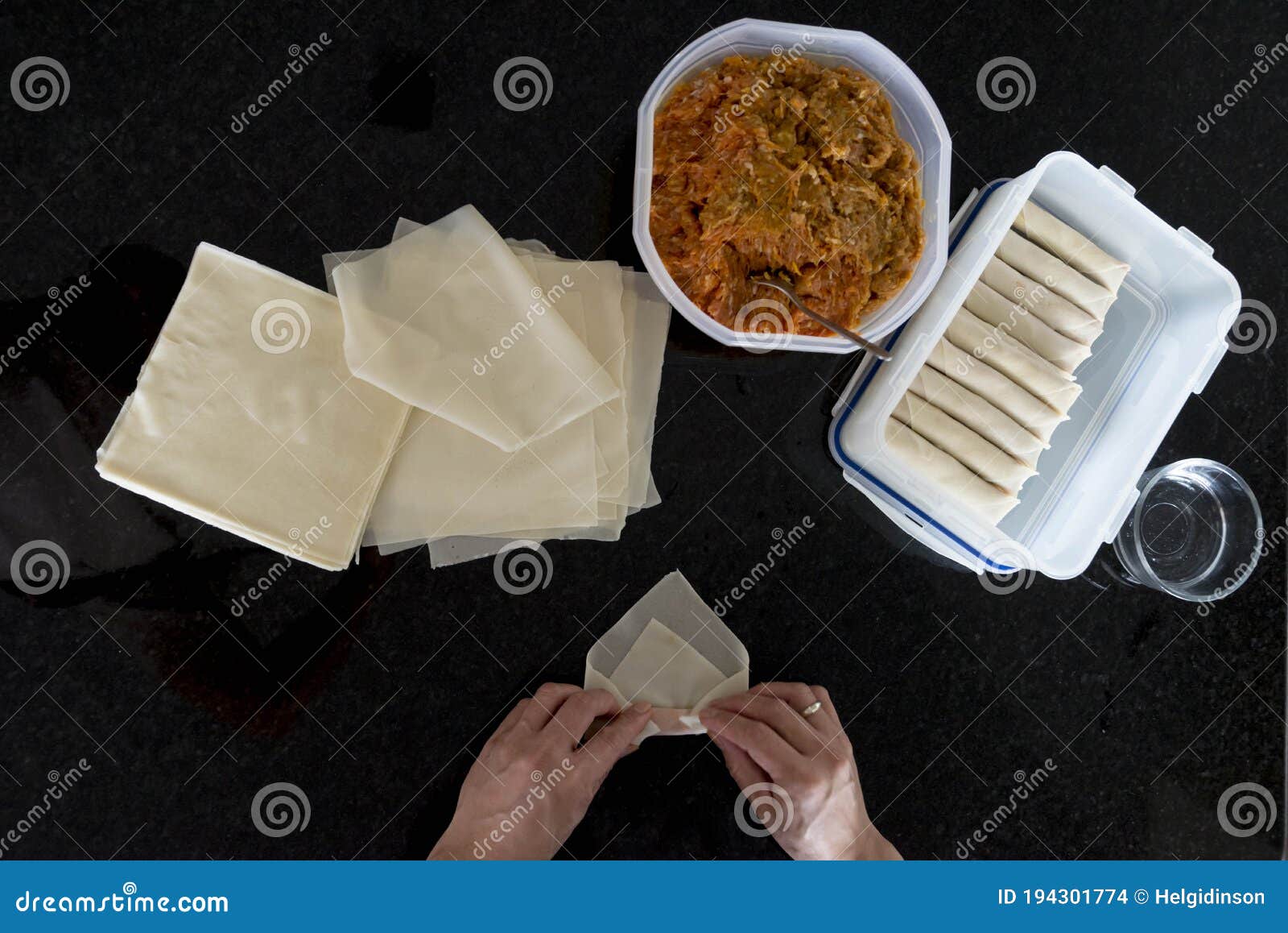 Spring roll preparation stock photo. Image of oriental - 194301774