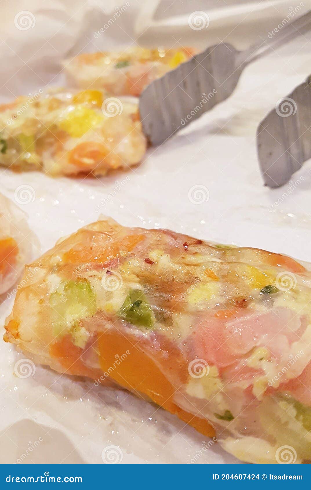 Spring Roll with Rice Paper Wrap Stock Photo - Image of herb, paper ...