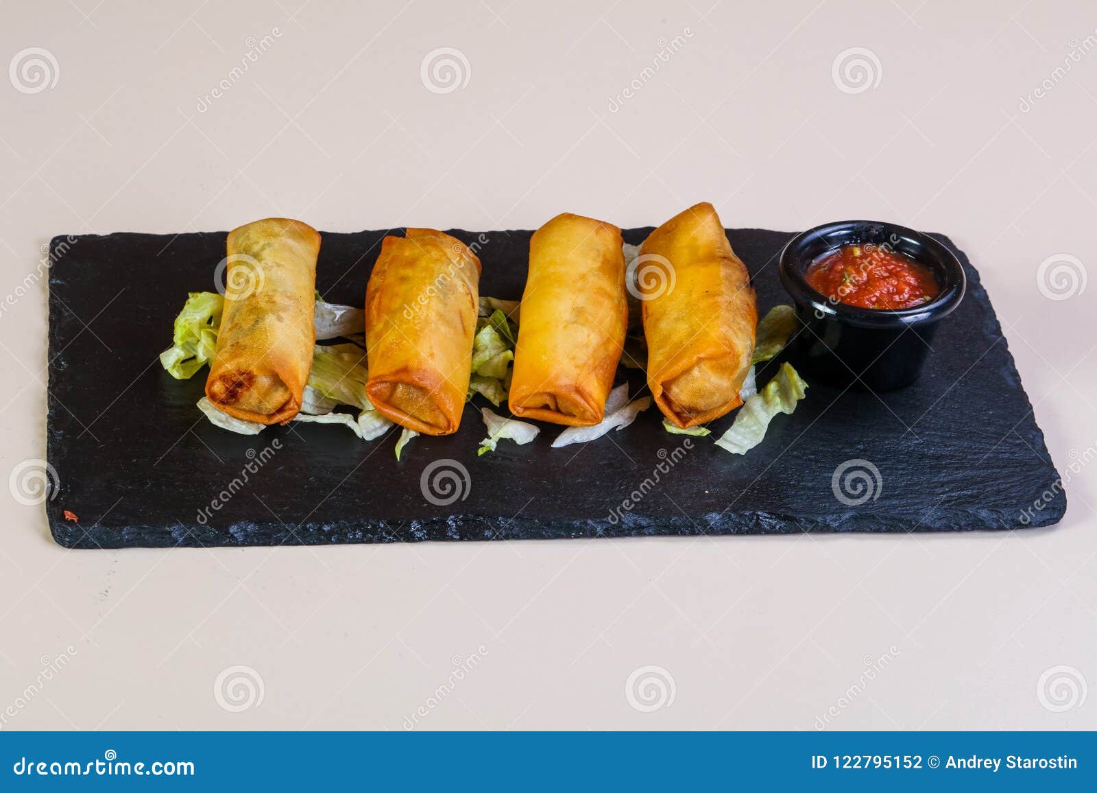 Spring roll with sauce stock photo. Image of food, snack - 122795152