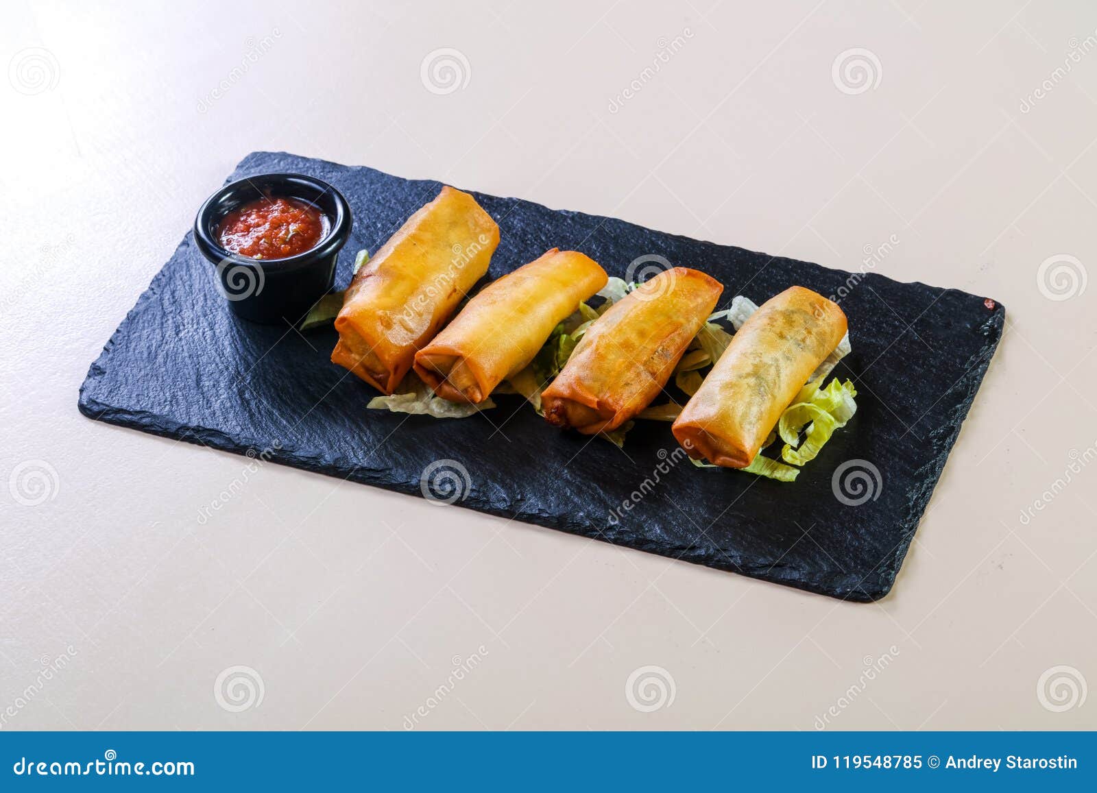 Spring roll with sauce stock image. Image of dish, fried - 119548785