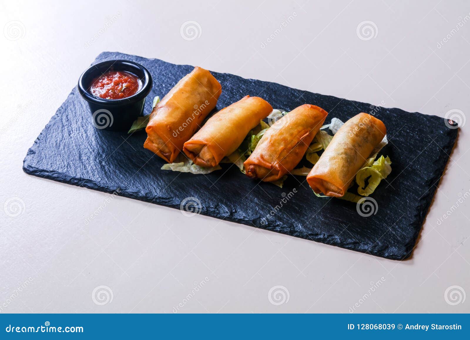 Spring roll with sauce stock image. Image of isolated - 128068039