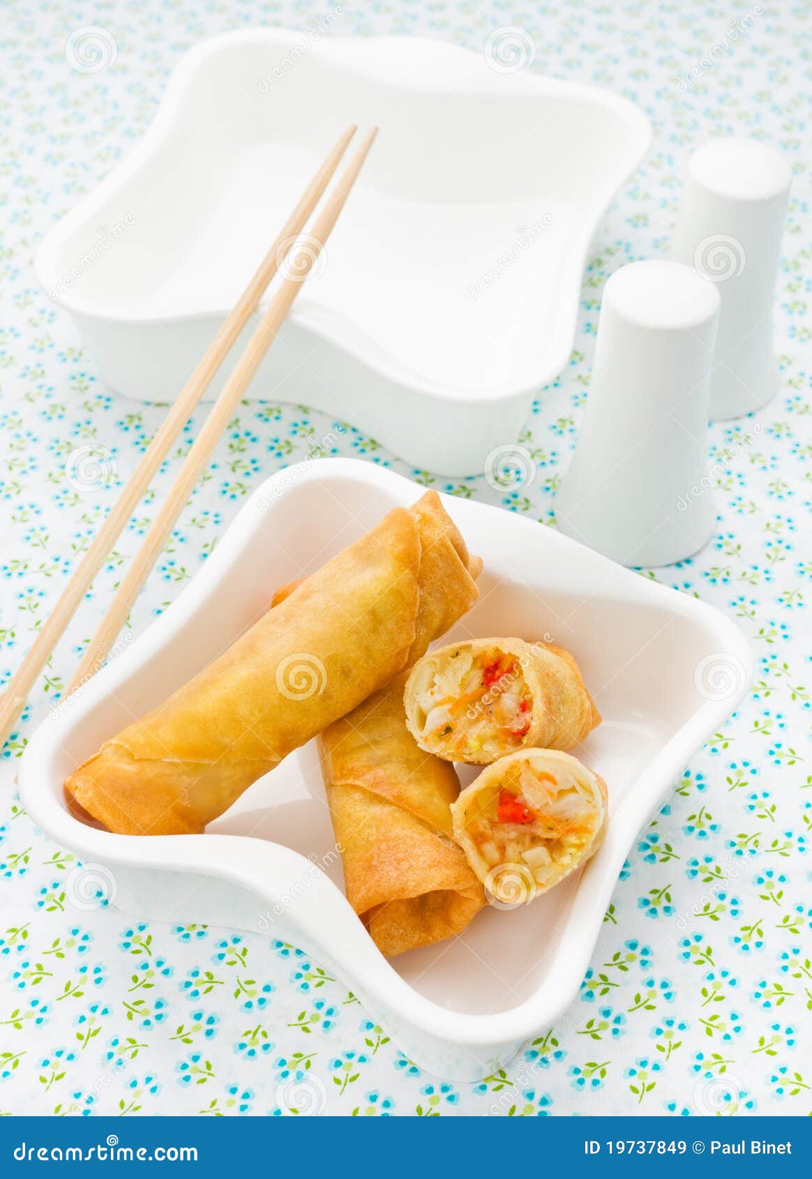 Spring roll in white plate stock image. Image of gourmet - 19737849